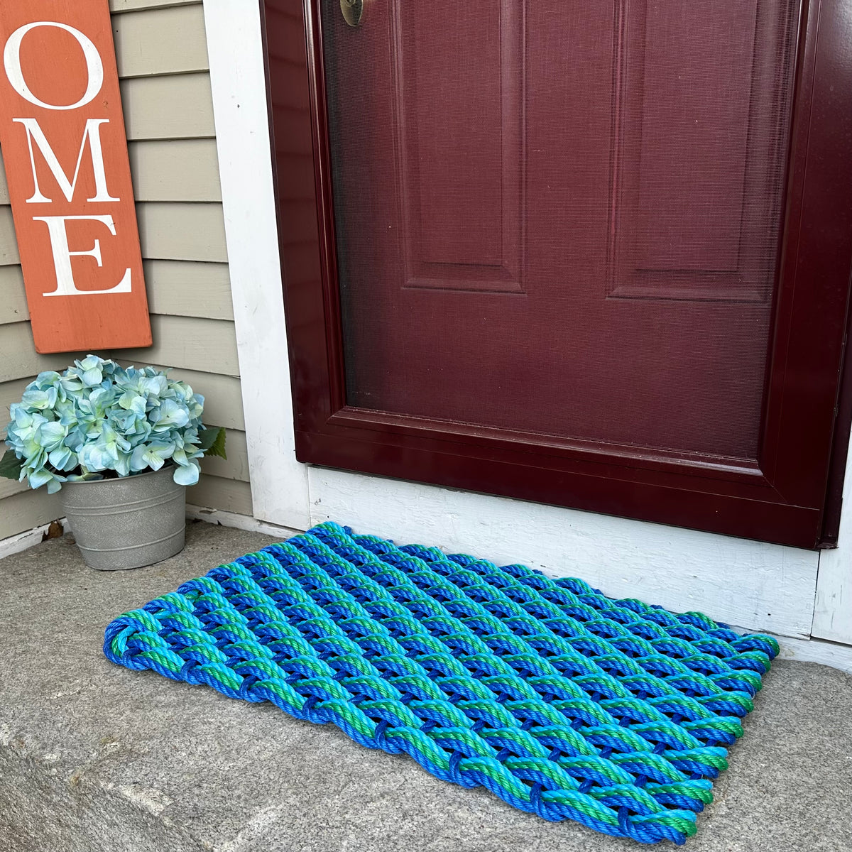 Triple Weave - Royal, Green, Light Blue Rope Mat – Maine Rope Mats