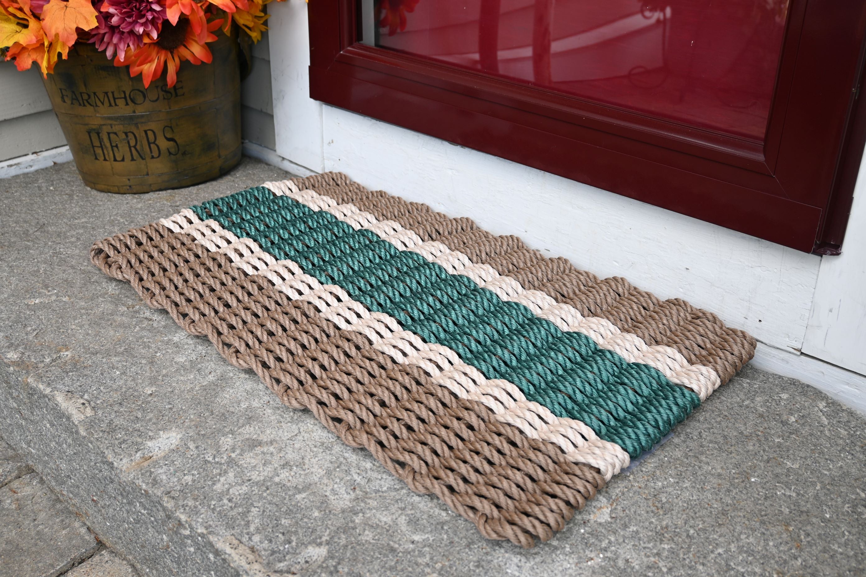 Five Stripe Rope Mat - Brown, Light Tan, Dark Green – Maine Rope Mats