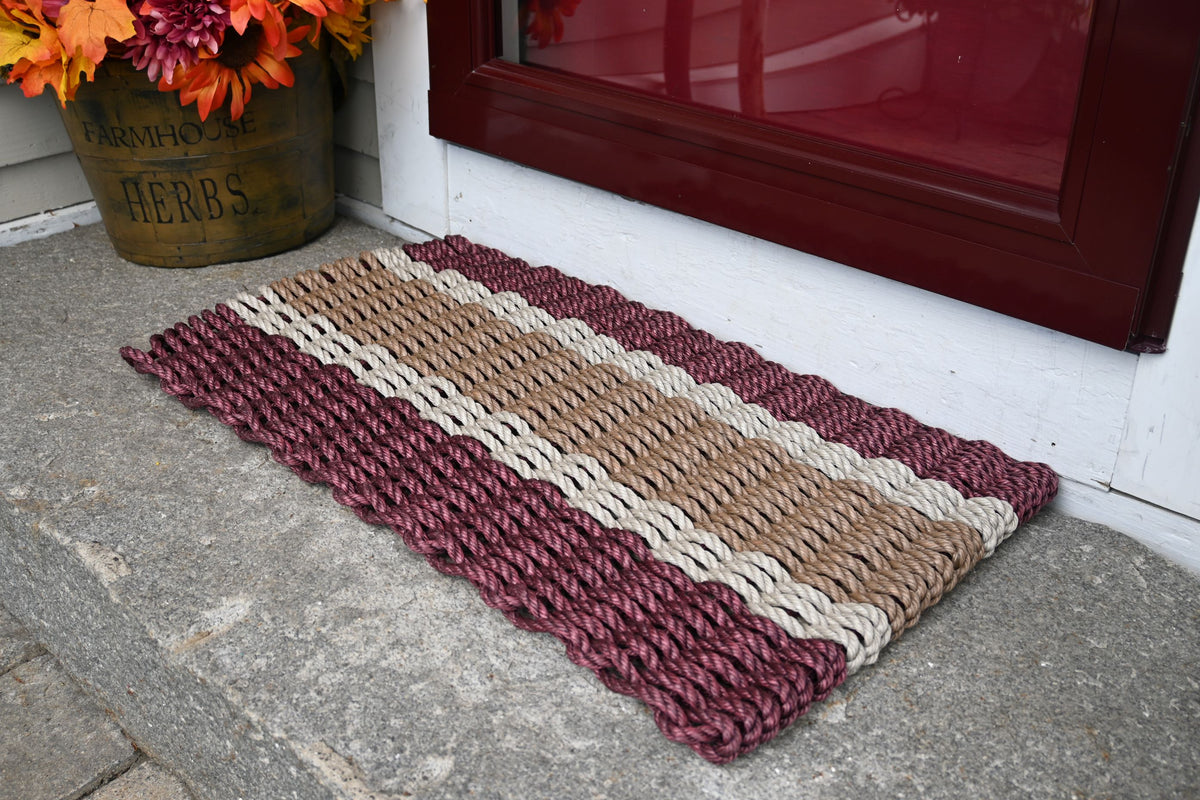 Five Stripe Rope Mat - Burgundy, Dark Tan, Brown – Maine Rope Mats