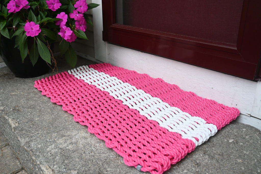 Three Stripe Rope Mat - Pink & White – Maine Rope Mats