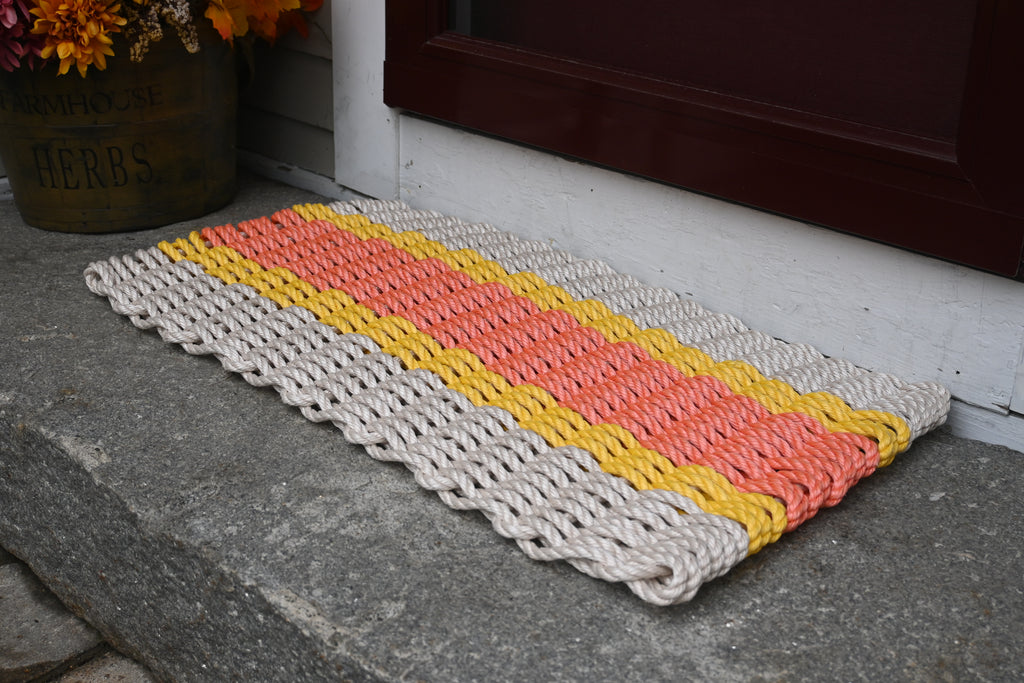 Five Stripe Rope Mat - Light Tan, Yellow, Orange – Maine Rope Mats