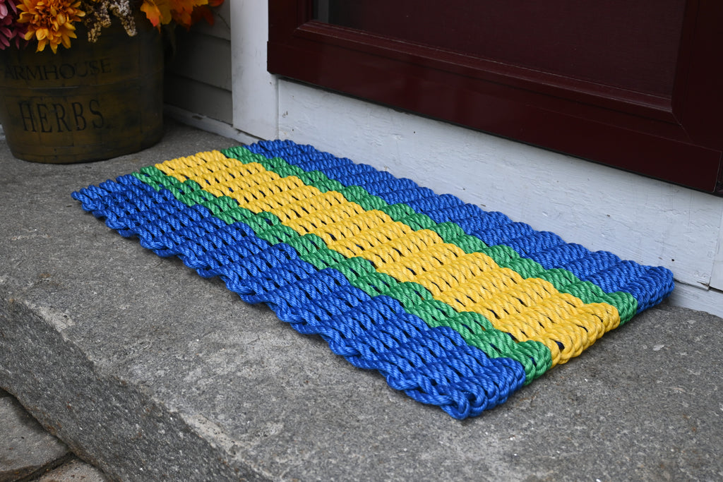 ON SALE Five Stripe Rope Mat - Royal Blue, Green, Yellow – Maine Rope Mats