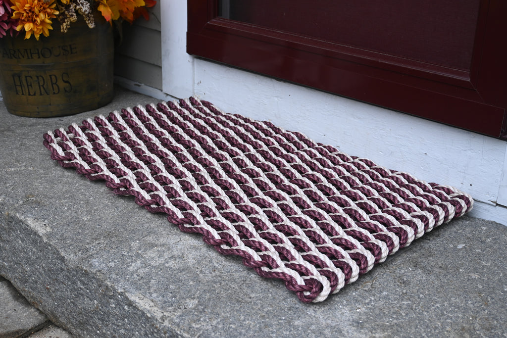 Double Weave Rope Mat - Burgundy, Light Tan – Maine Rope Mats