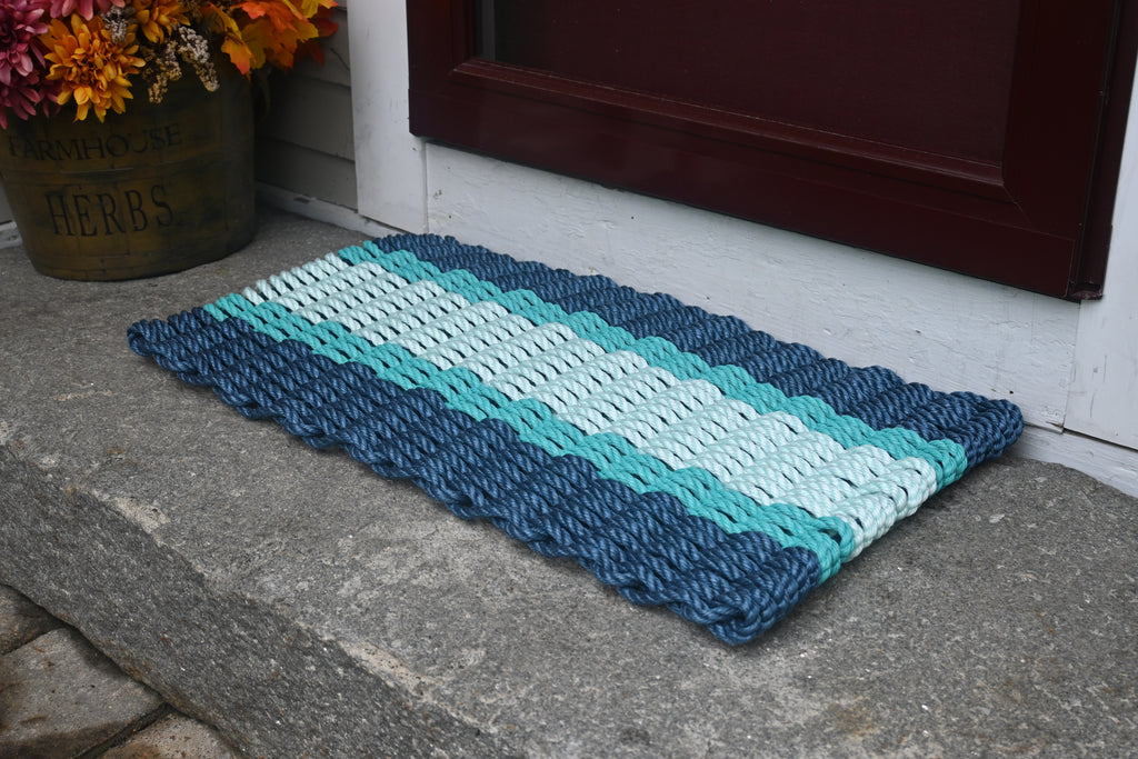 Five Stripe Rope Mat - Navy, Teal, Seafoam – Maine Rope Mats