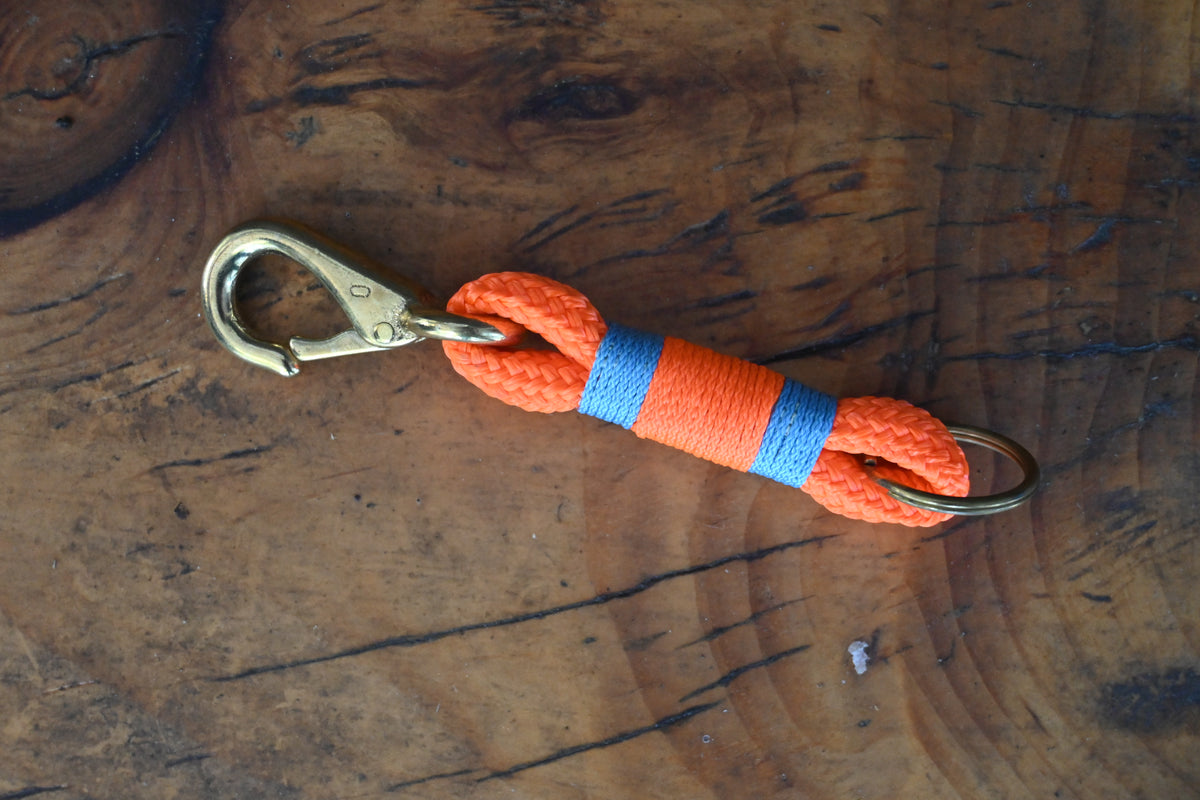 Orange Key Chain with Light Blue & Orange Whipping – Maine Rope Mats