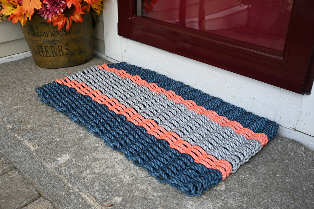 Five Stripe Rope Mat - Navy, Orange, Silver – Maine Rope Mats