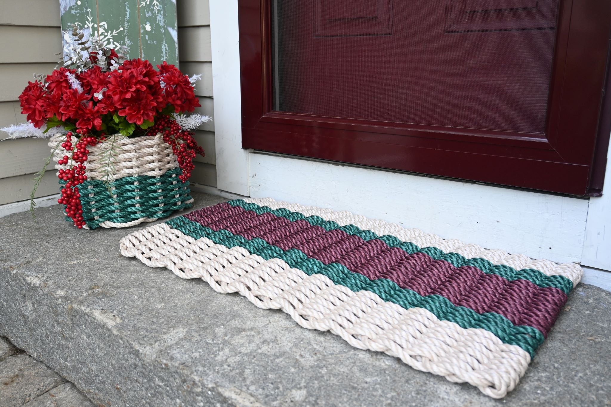 2 Stripe Light Tan & Hunter Green Basket and 5 Stripe Light Tan, Hunte ...